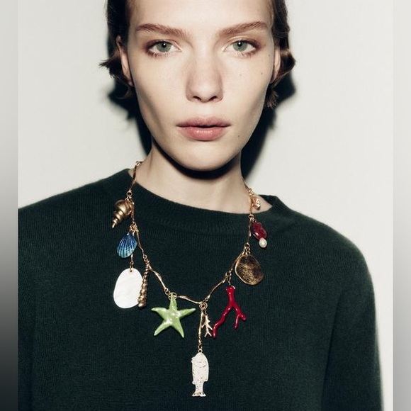 Zara | Jewelry | Zara Multi Charm Ocean Necklace Starfish Coral Shells ...
